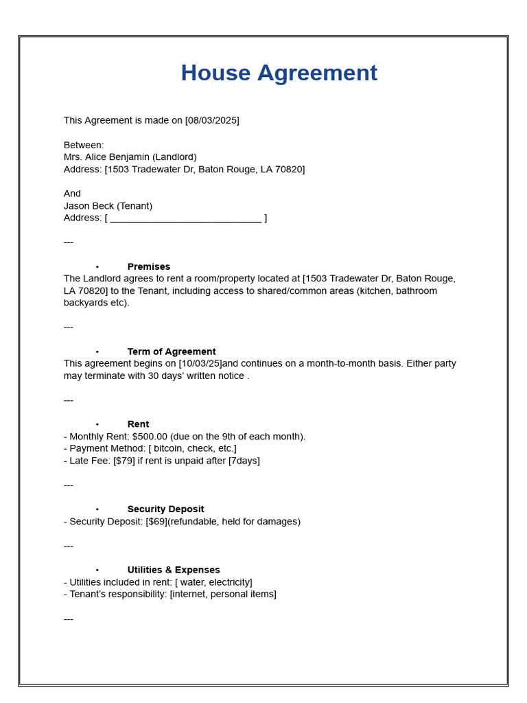 House Agreement | PDF
