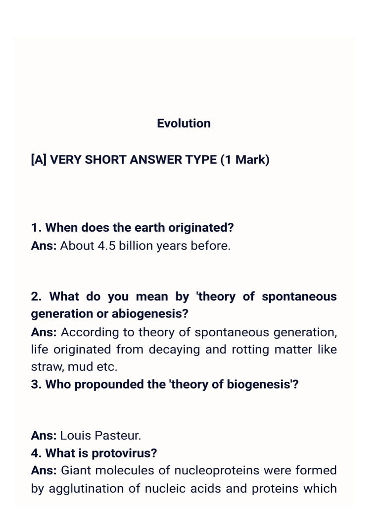 Evolution Important Question | PDF | Evolution | Genetic Variation