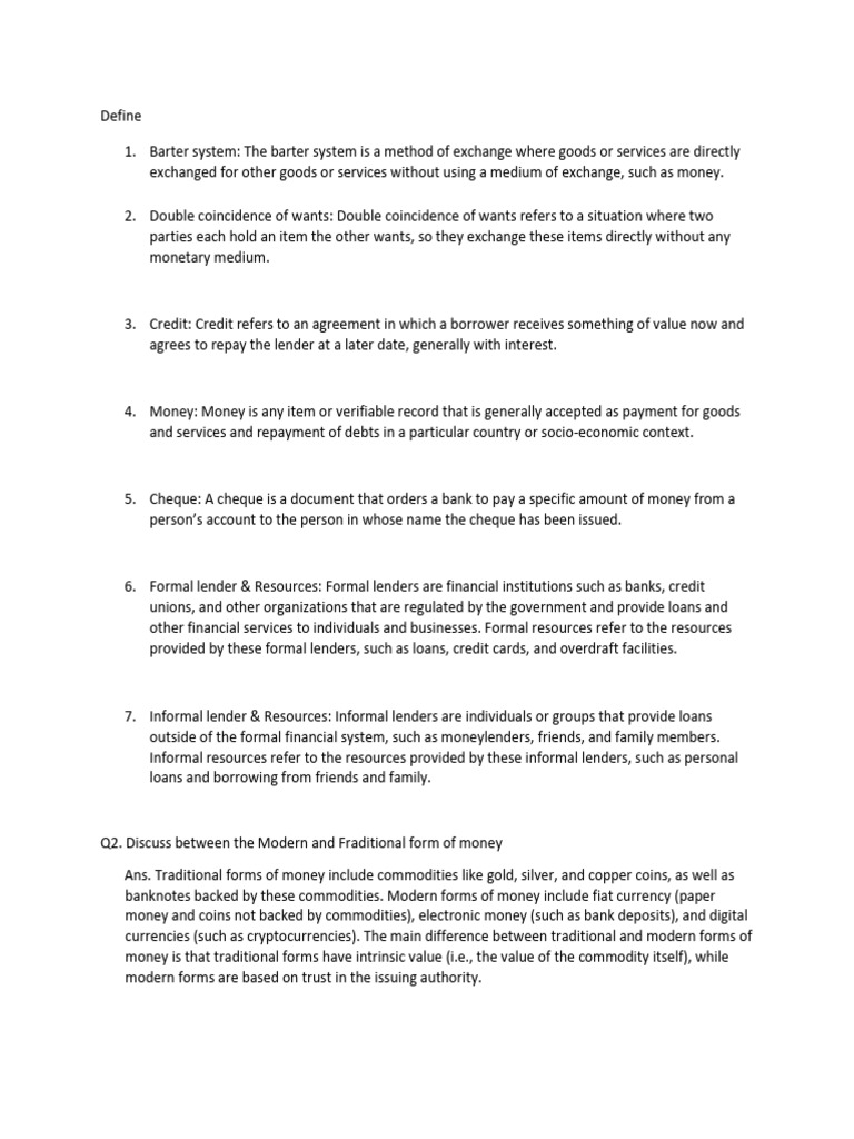 Economic Chapter 3 Question and Answer | PDF | Money | Credit