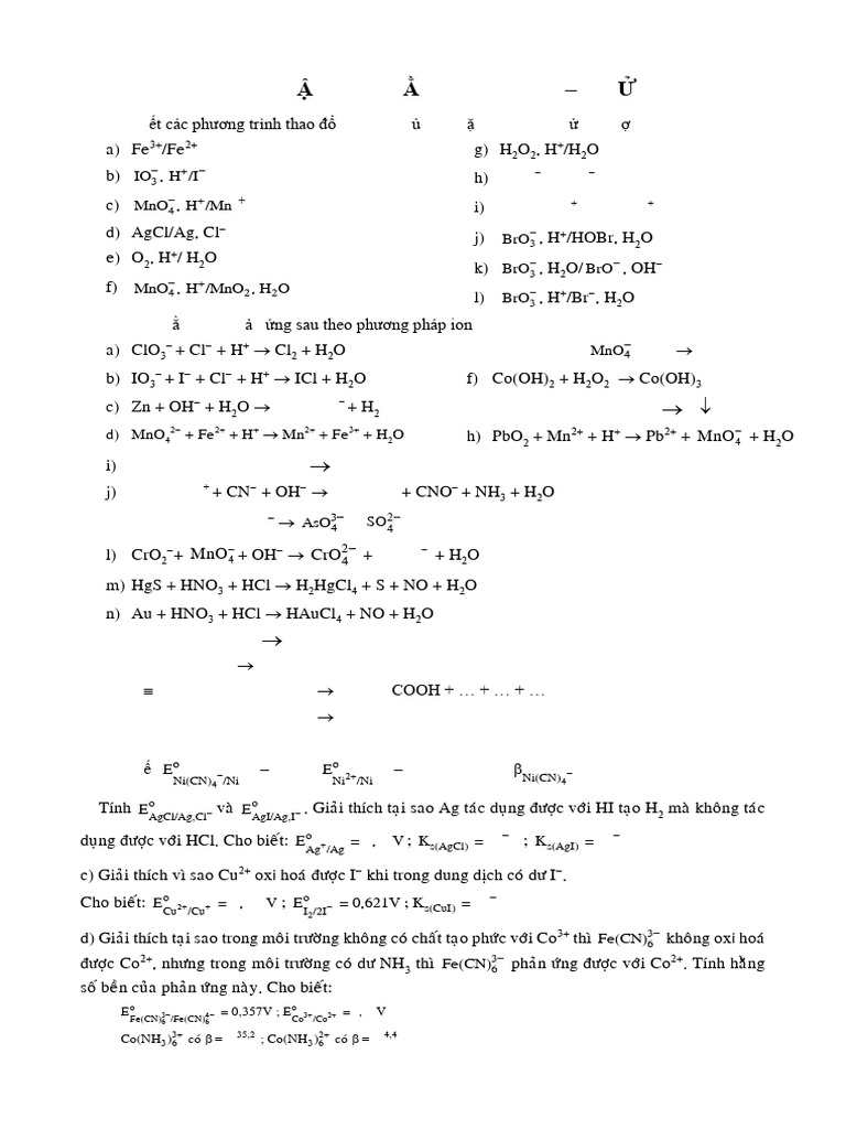 Bai Tap Chuong Can Bang Oxi Hoa Khu | PDF