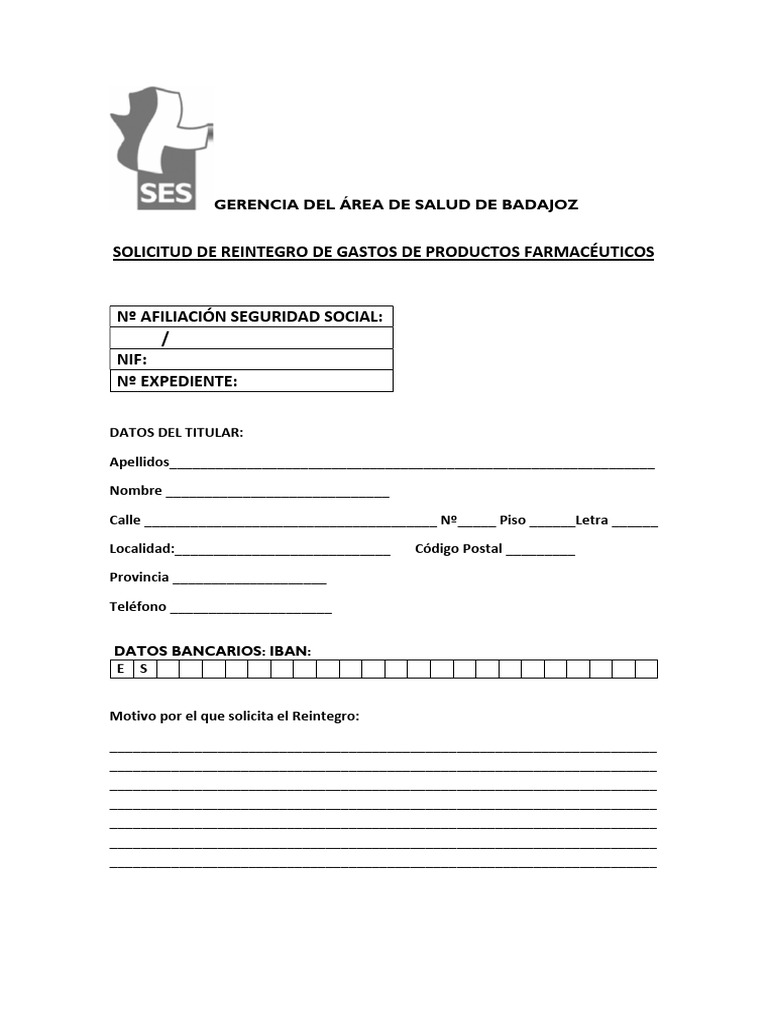Solicitud de Reintegro de Gastos Farmacéuticos | PDF | Programas sociales | Farmacia