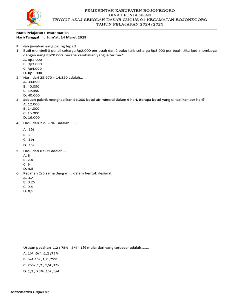 Soal Try Out Matematika | PDF