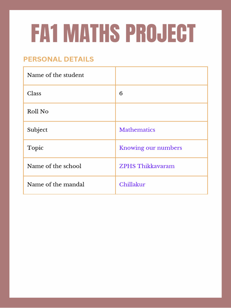 6th Knowing Our Numbers Project | PDF