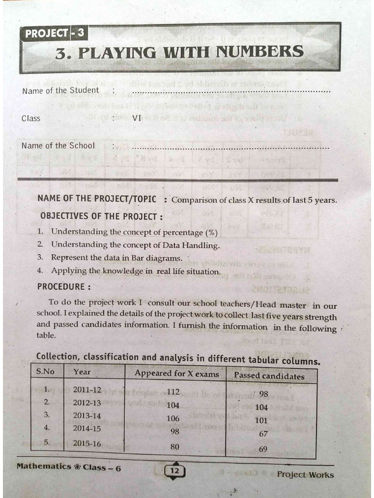 6th Playing With Numbers Project Work | PDF