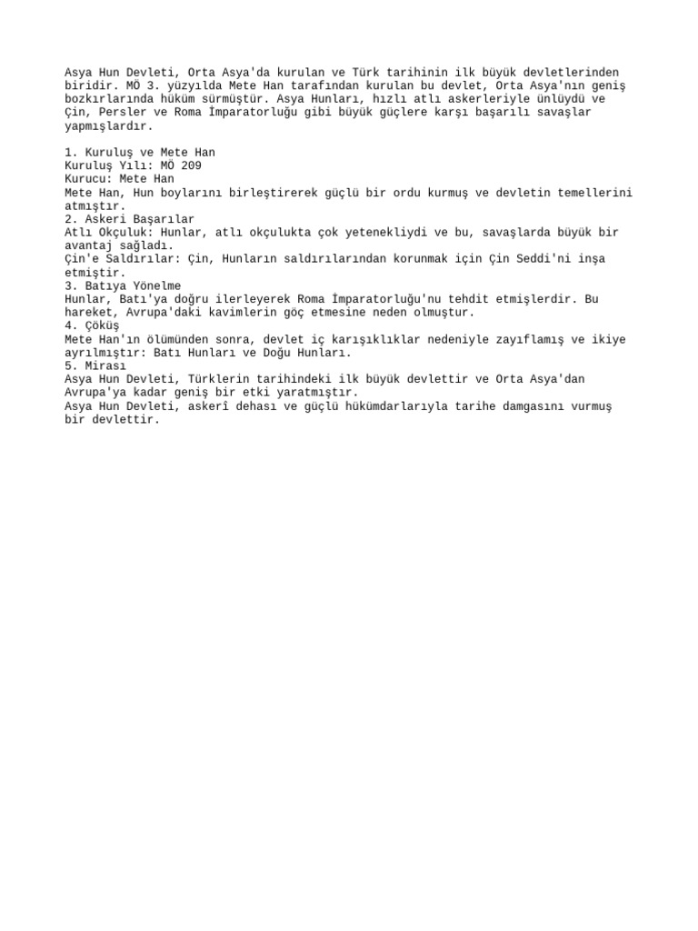 Asya Hun Devleti, Orta Asya'Da Kuru | PDF