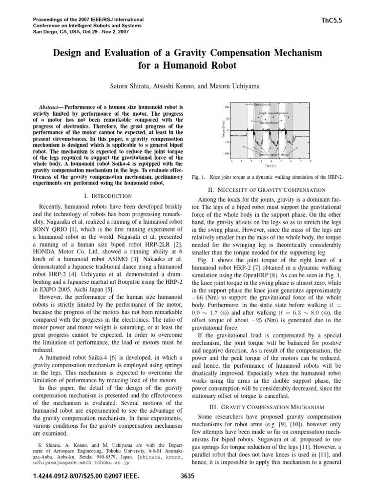 Design and Evaluation of A Gravity Compensation Mechanism For A ...