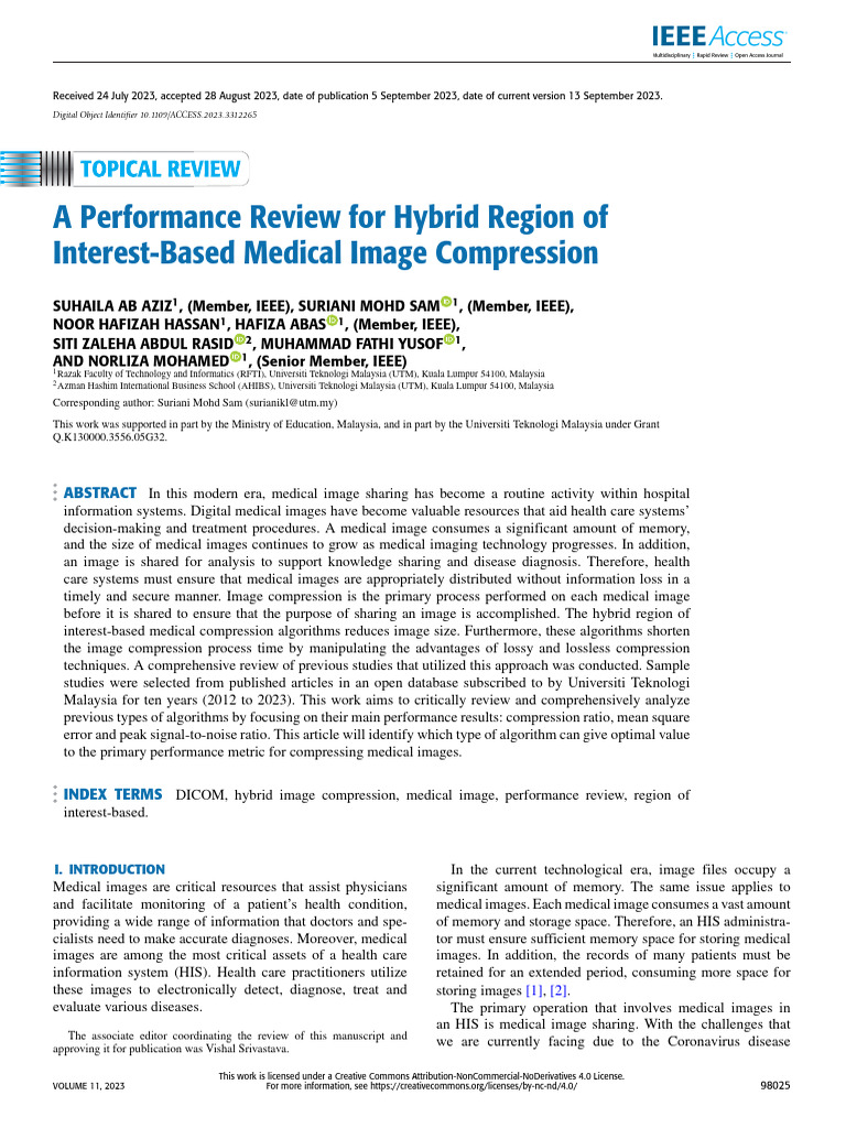 A Performance Review For Hybrid Region of Interest-Based Medical Image Compression | PDF | Data ...
