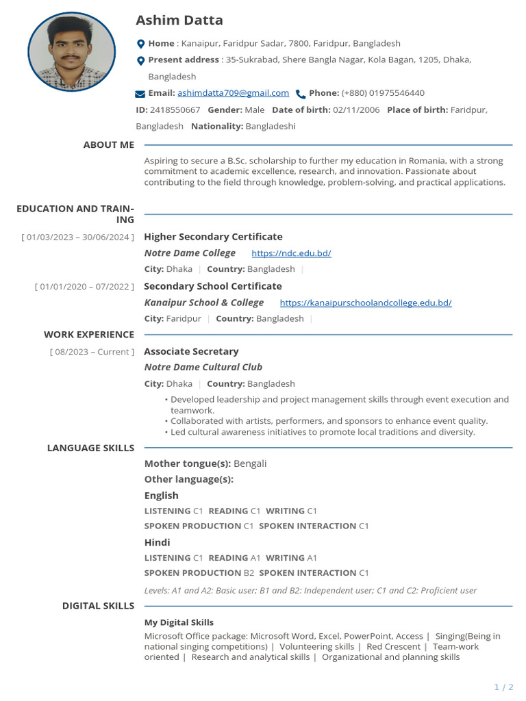 CV of Ashim Datta | PDF | Bangladesh