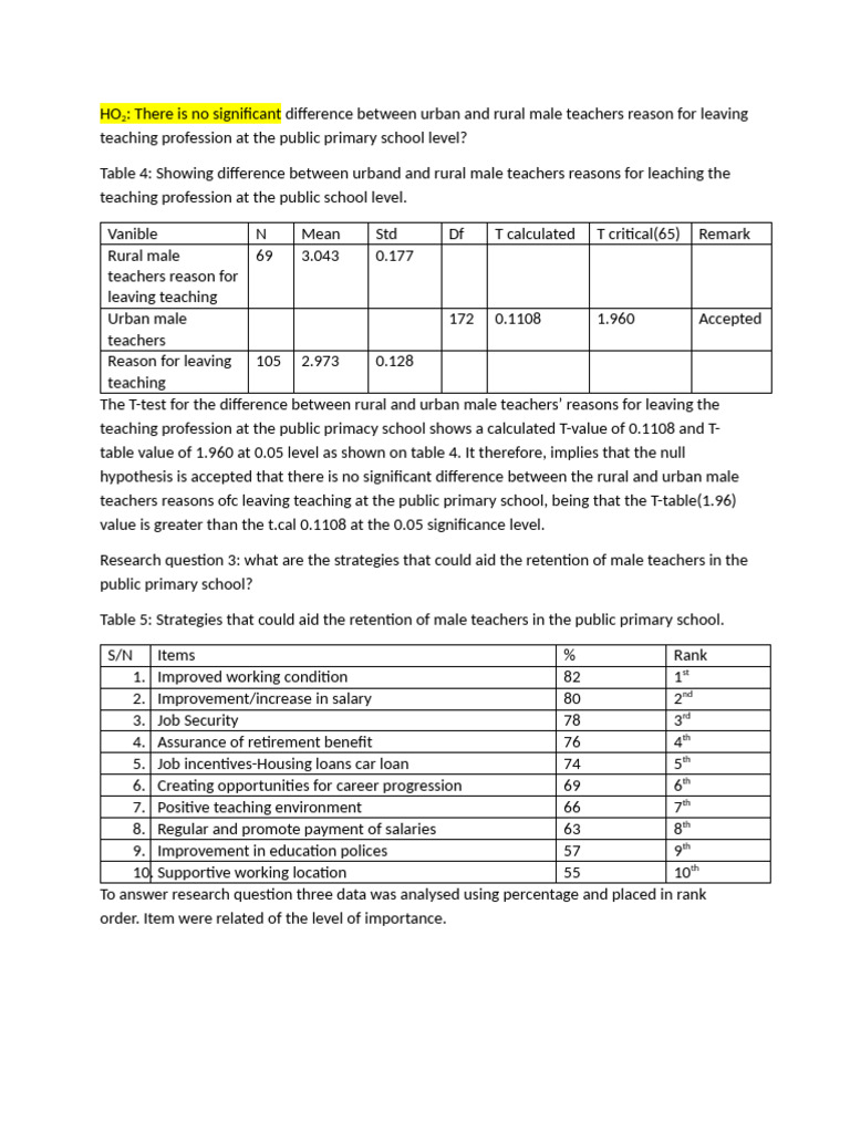 HO2 | PDF | Teachers | P Value
