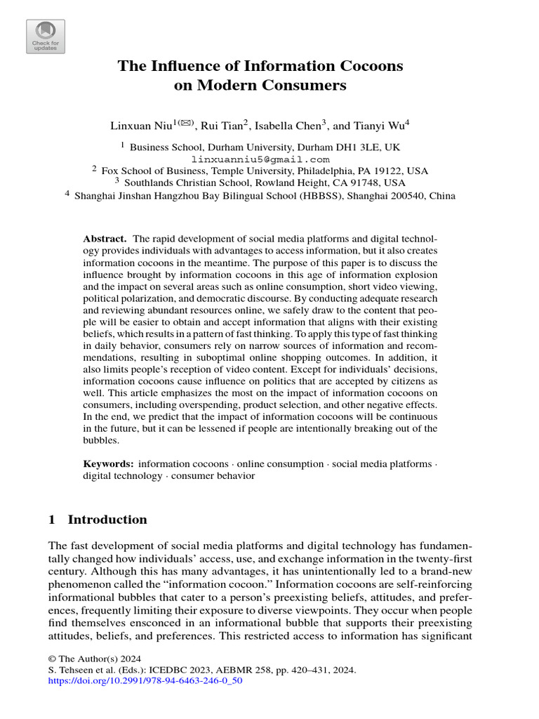 The Influence of Information Cocoons on Modern Consumers | PDF ...