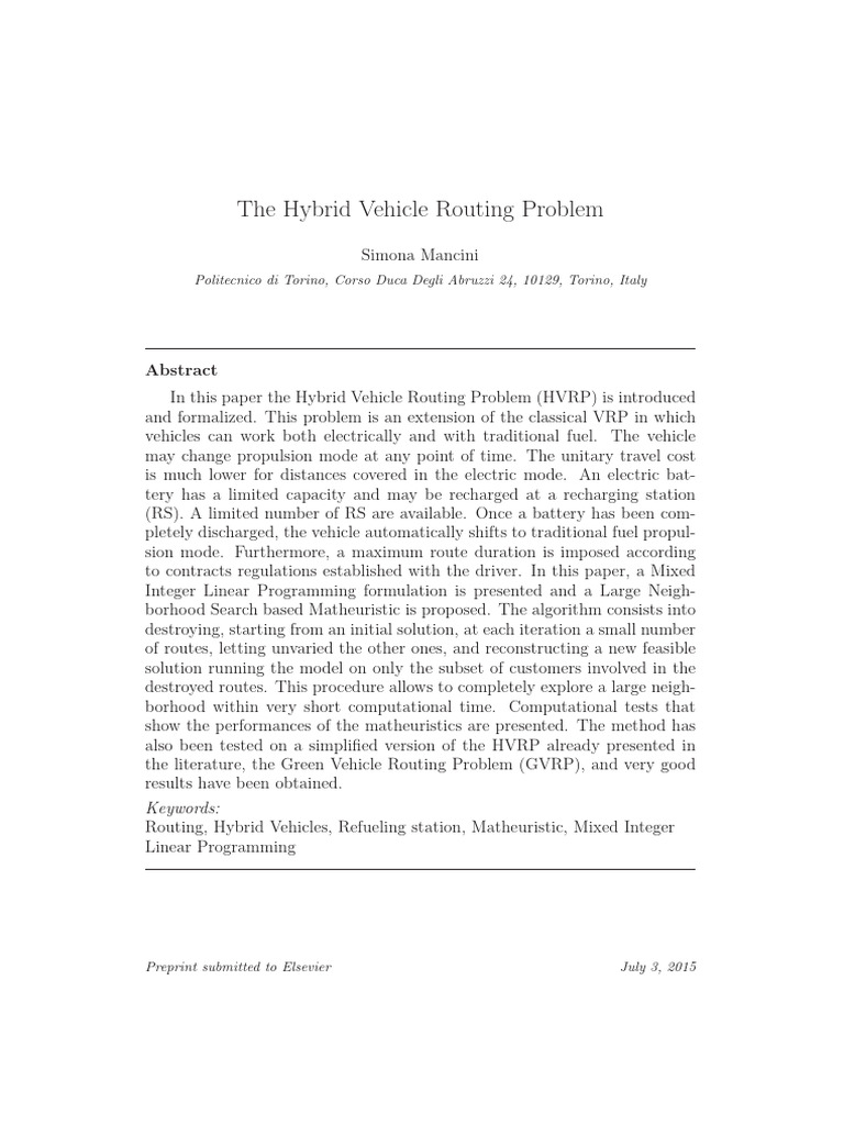 Hybrid Vehicle Routing Problem Explained | PDF | Hybrid Vehicle ...