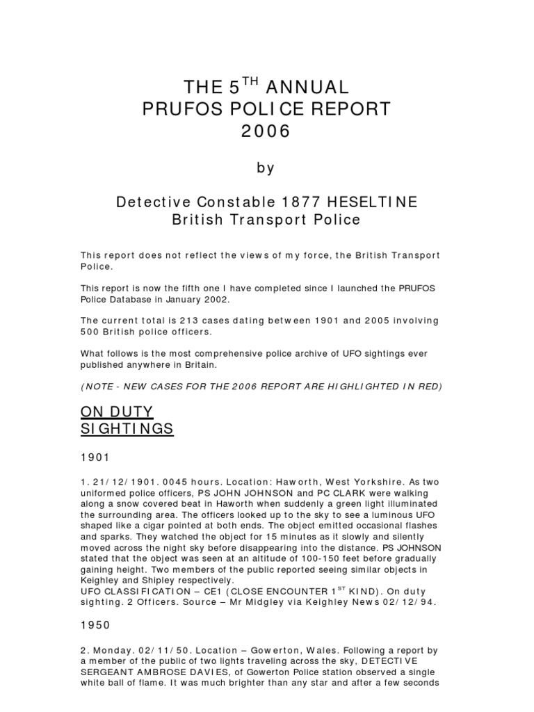 Police UFO Reports-2006 | PDF | Unidentified Flying Object | Sky