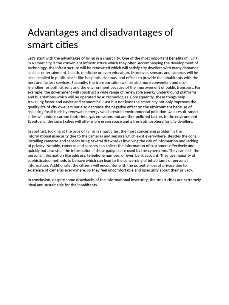 Advantages and Disadvantages of Smart Cities | PDF