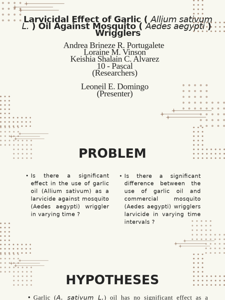 Larvicidal Effect of Garlic (Allium Sativum L.) Oil Against Mosquito ...