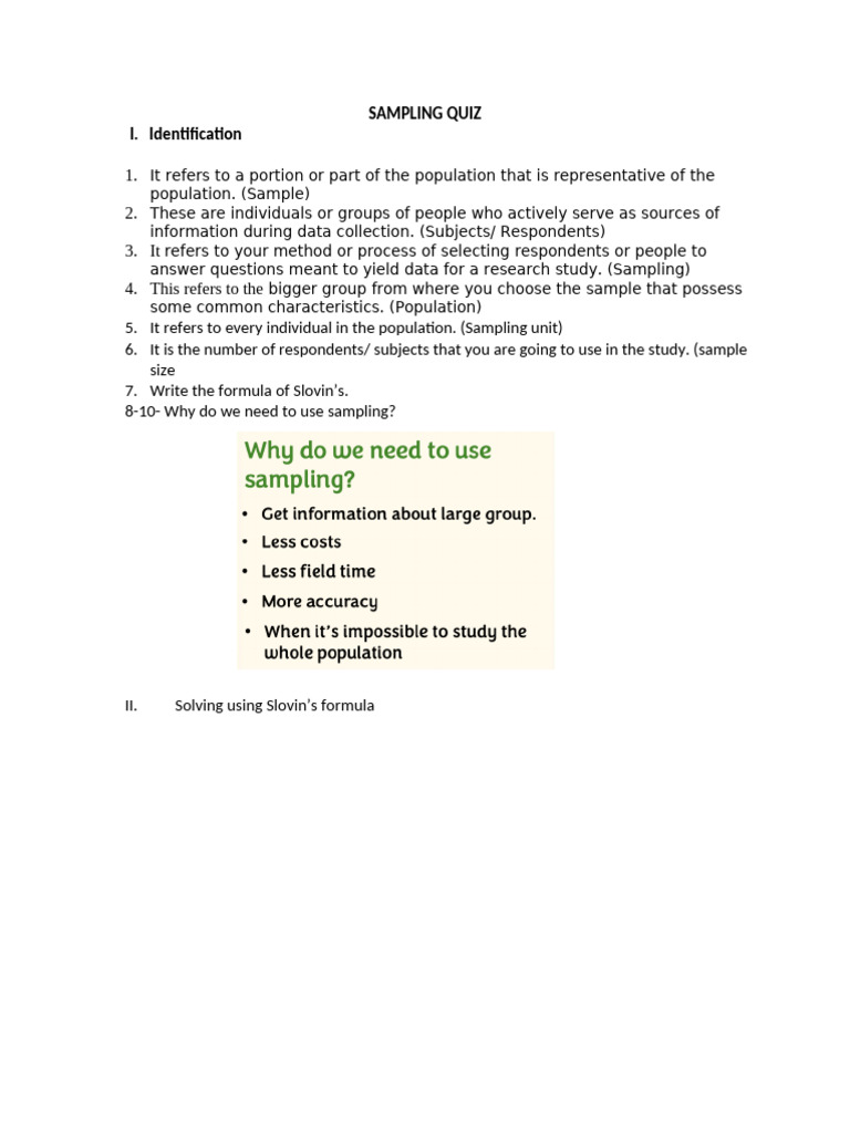 Sampling Quiz | PDF