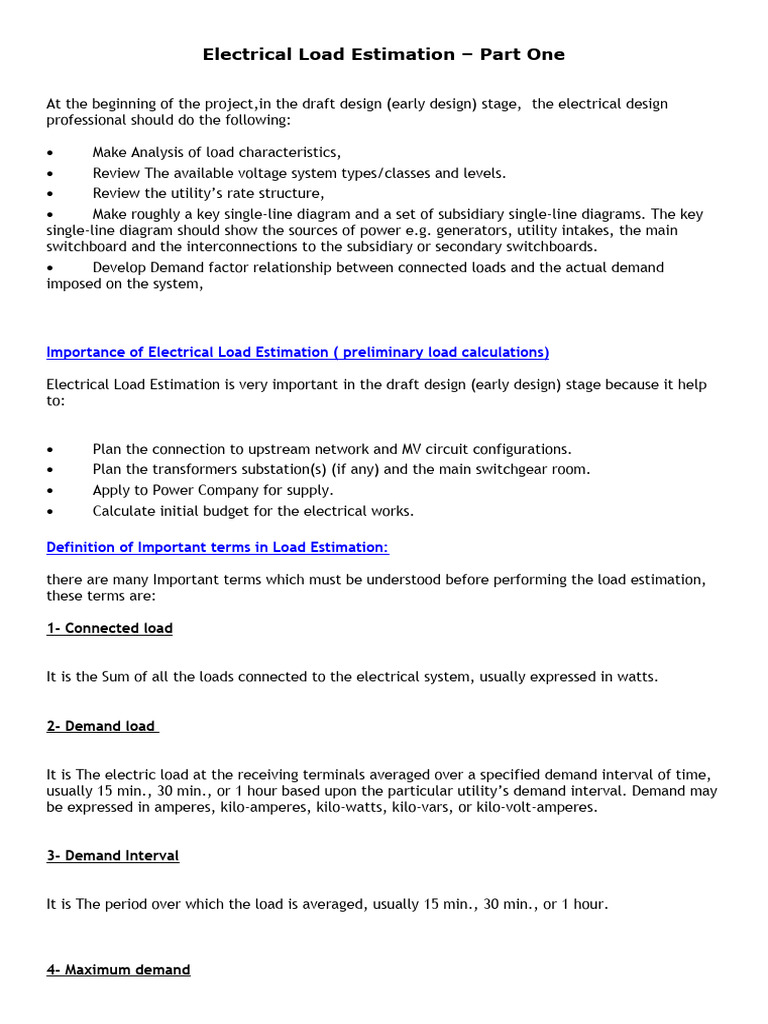 Electrical Load Estimation | PDF | Transformer | Electric Power