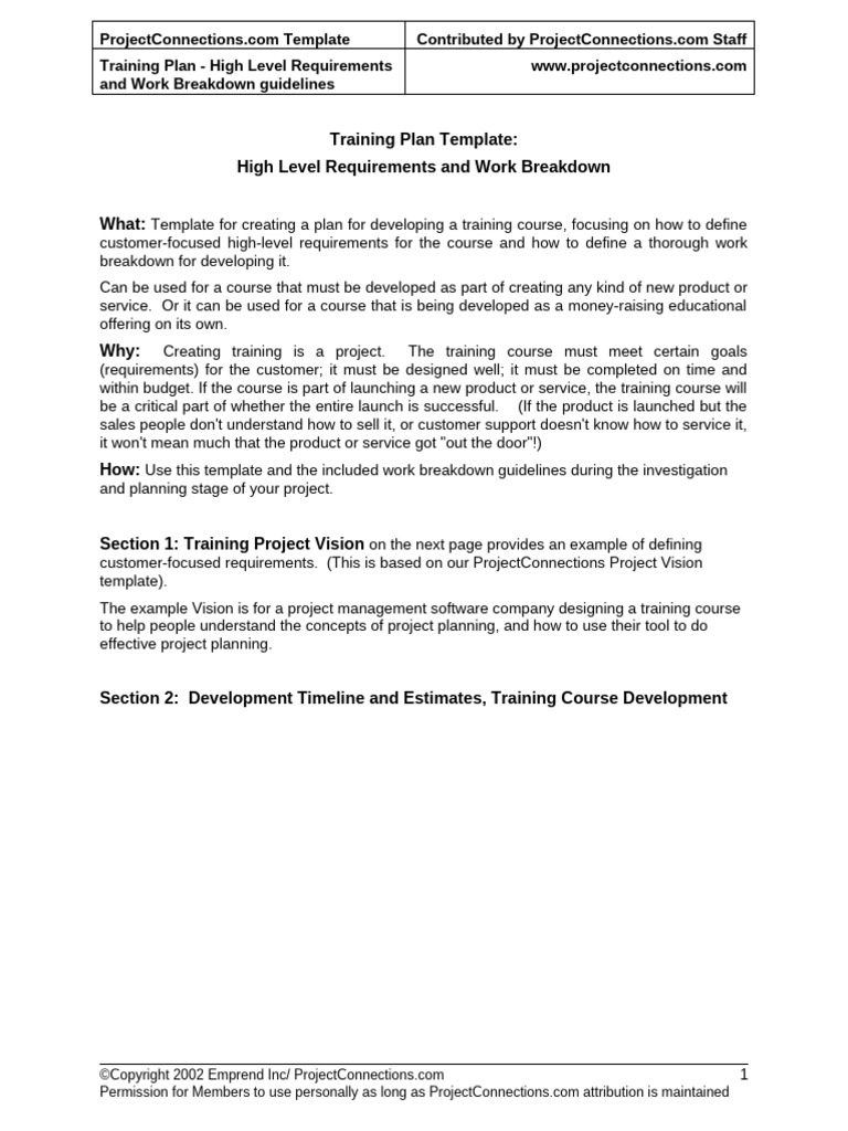 Training_Plan_High_Level | PDF | Use Case | Copyright