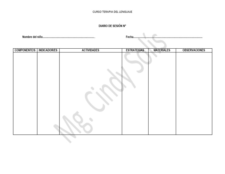 Diario de Sesión: Terapia del Lenguaje | PDF