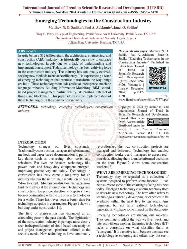 Emerging Technologies in The Construction Industry | PDF | Augmented ...