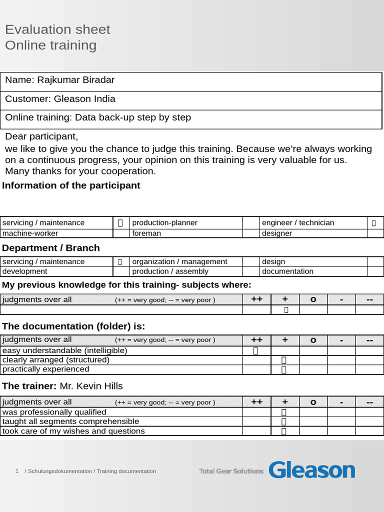 Evaluation Sheet Online-Training - en - New | PDF | Cognition