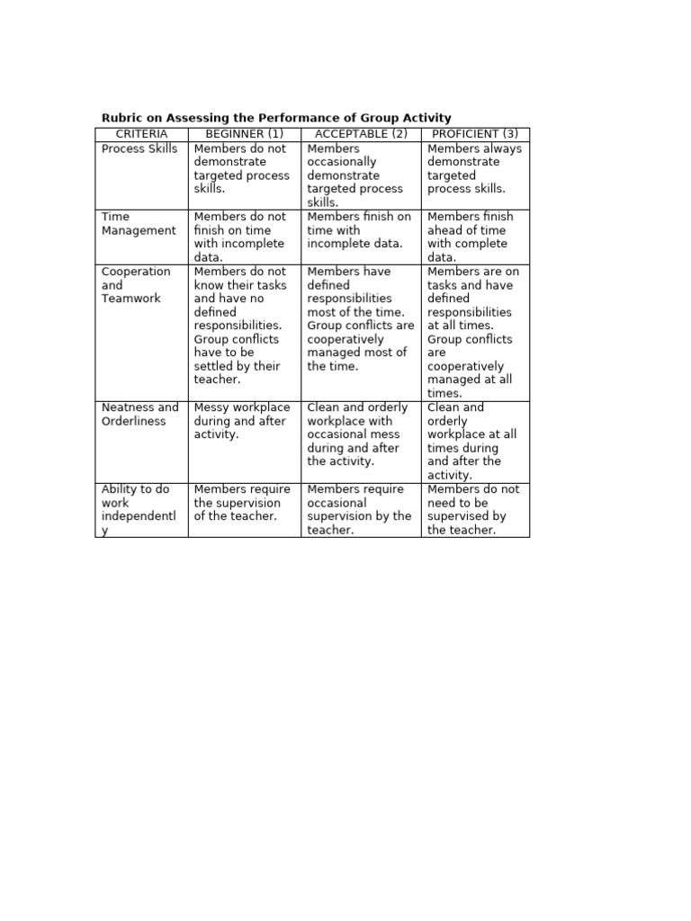 Rubric On Group Activity | PDF