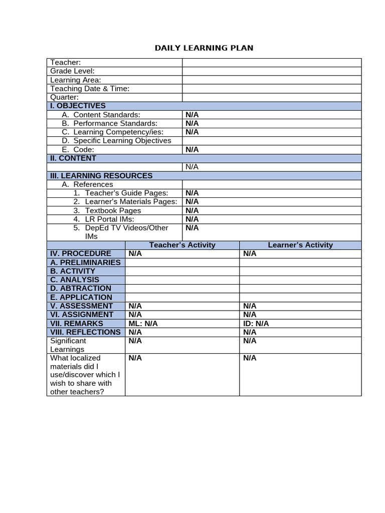 Daily-Learning-Plan-Template | PDF