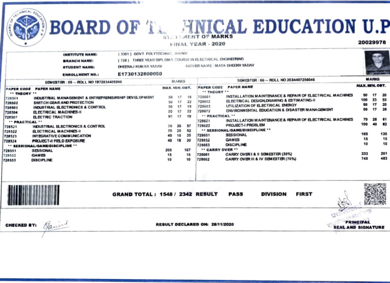 Dheeraj Marksheet | PDF