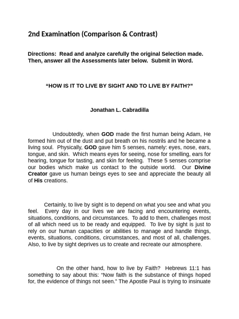 2nd Examination (Comparison & Contrast) | PDF | Faith | Soul