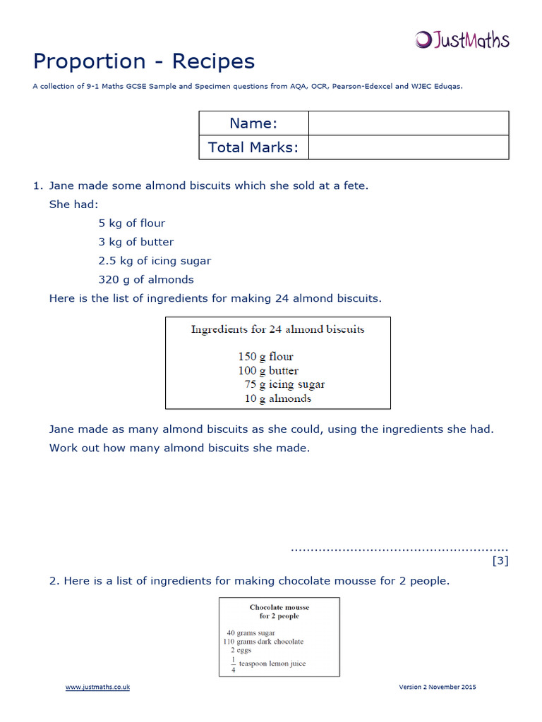 Ratio F Proportion Recipes v2 | PDF | Educational Assessment And ...