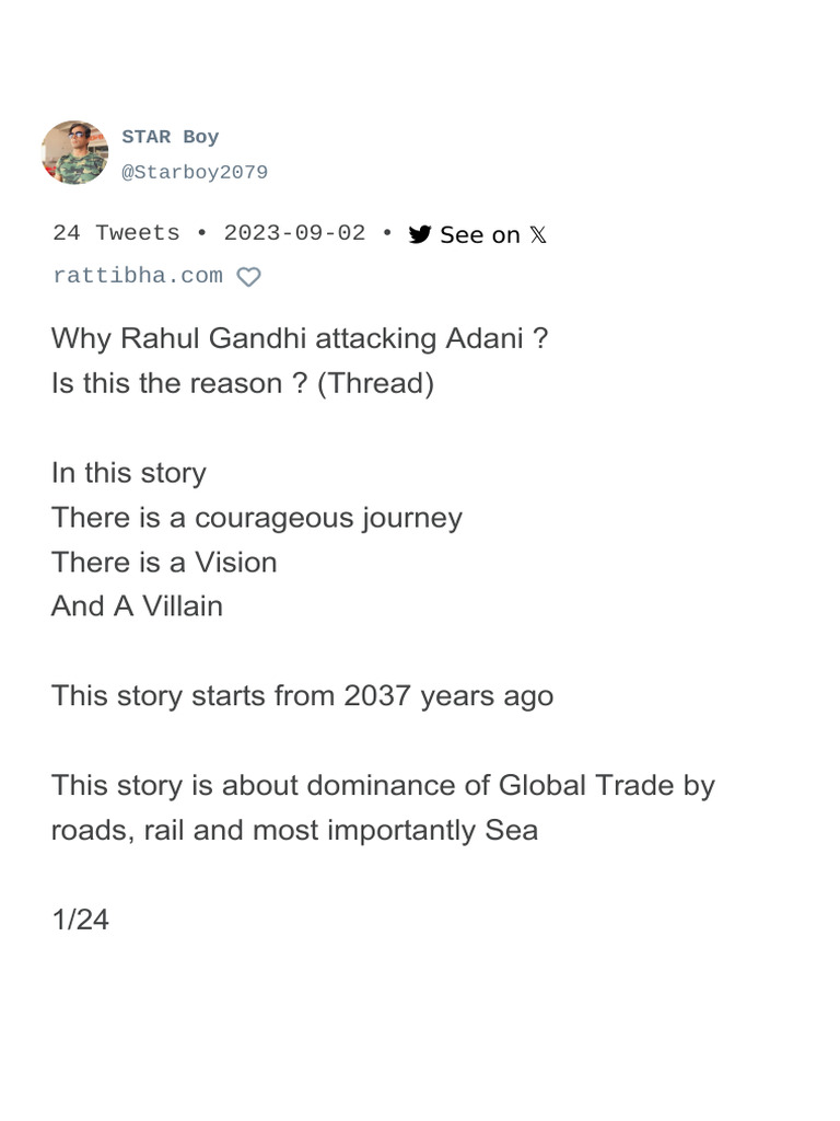 Why Rahul Gandhi Attacking Thread by Starboy2079 Sep 2, 23 From Rattibha | PDF | International ...