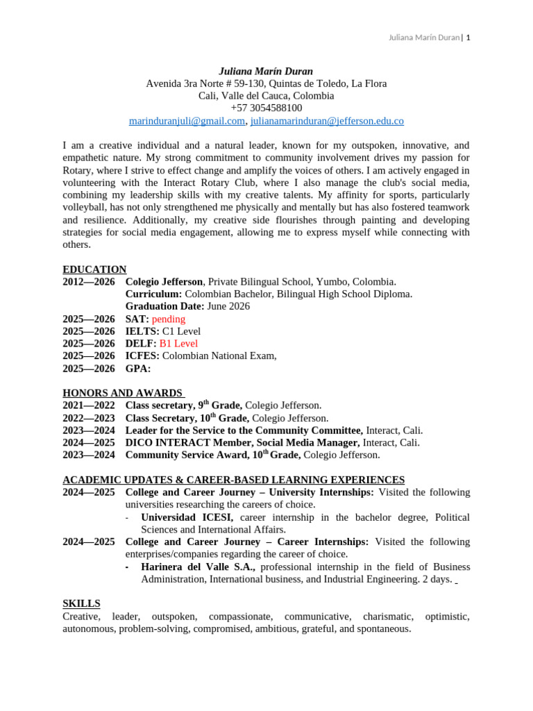 Juliana Marin Duran-Cv English | PDF
