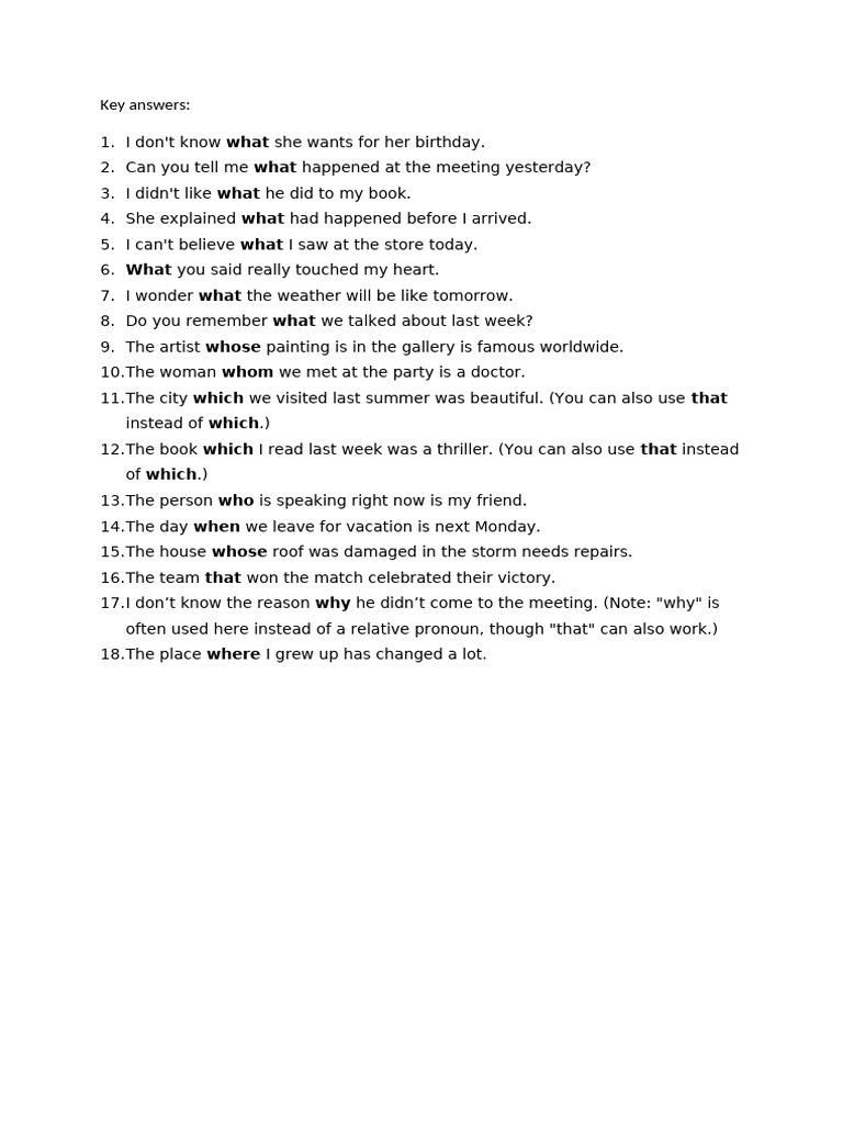 Key answers for pronouns | PDF