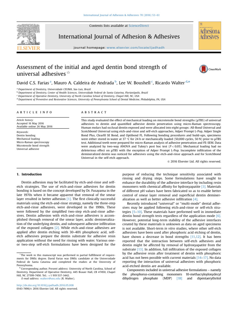 Assessment of The Initial and Aged Dentin Bond Strength of | PDF ...