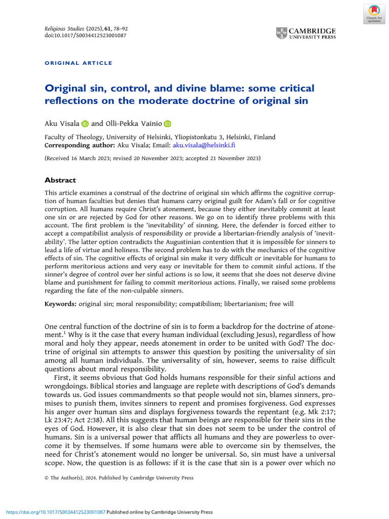 Original Sin and Moral Responsibility Issues | PDF | Original Sin | Sin