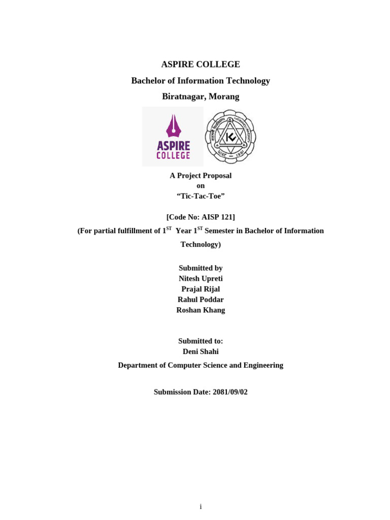 Tic-Tac-Toe Project Proposal - Kathmandu University | PDF | Computer Programming | User Interface