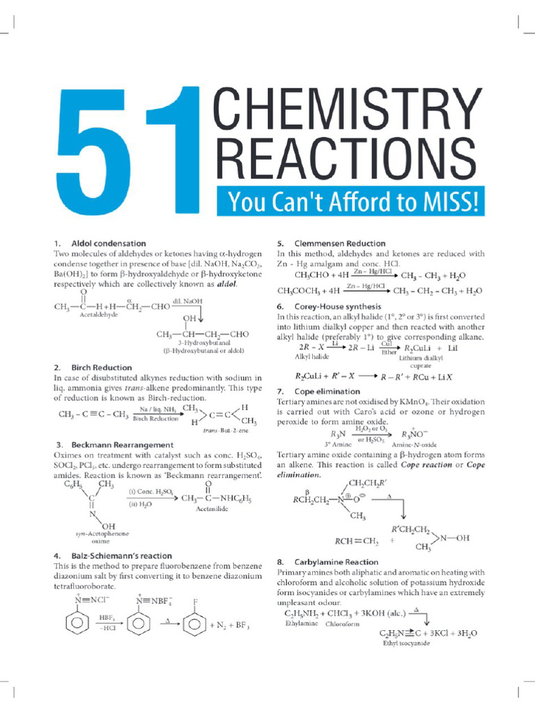 51 Important Name Rxns in Organic Chemistry | PDF