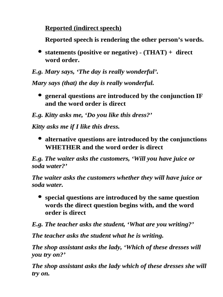 Reported Speech Theory | PDF