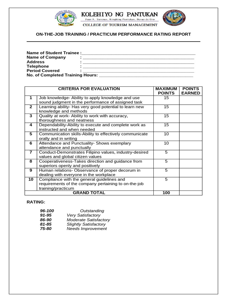 On-the-Job Training Performance Report | PDF | Cognition