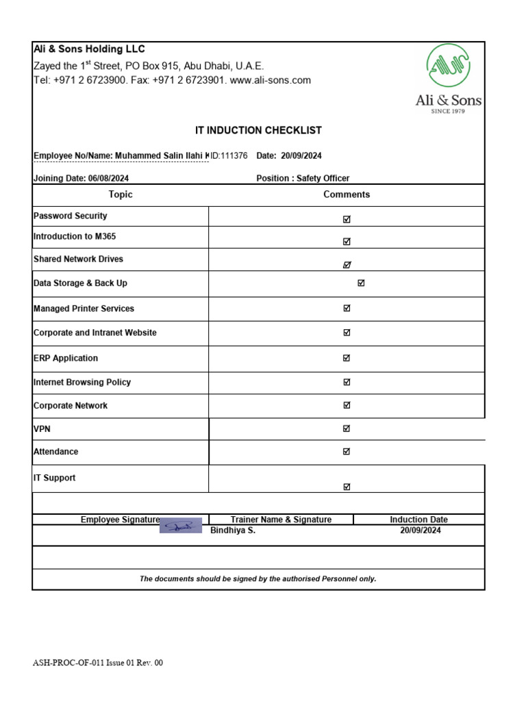 IT Induction Checklist for Employees | PDF