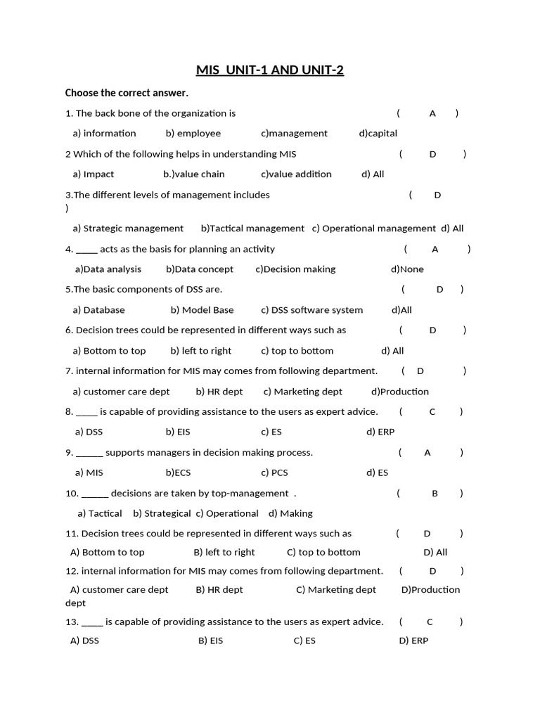 Mis Unit1,2 Mcqs | PDF | Computing | Information Technology