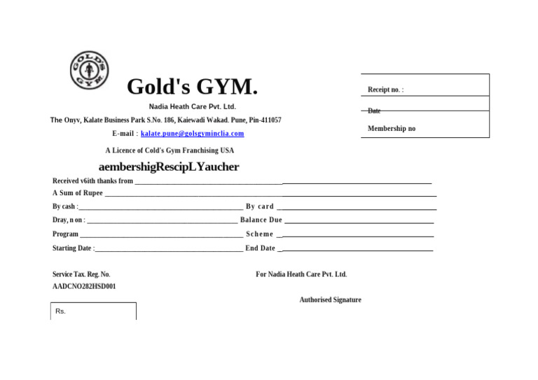Gold's Gym Membership Receipt | PDF