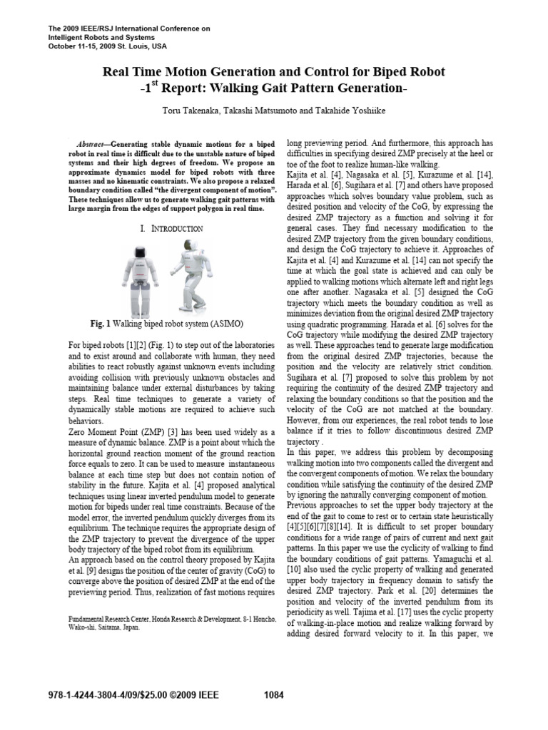 Real time motion generation and control for biped robot -1st report Walking gait pattern ...