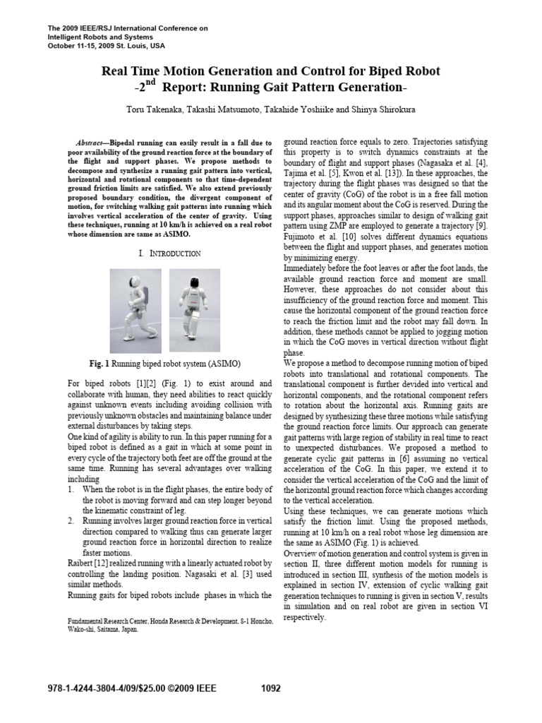 Real Time Motion Generation and Control For Biped Robot - 2nd Report Running Gait Pattern ...