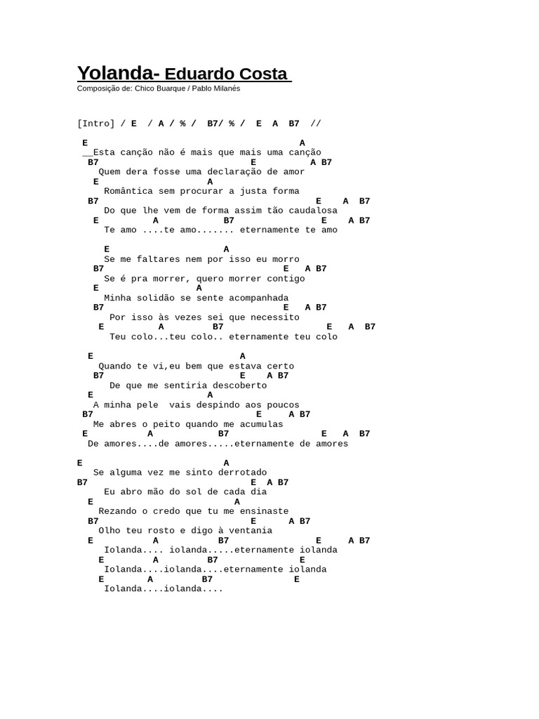 Letra da Canção "Iolanda" de Eduardo Costa | PDF