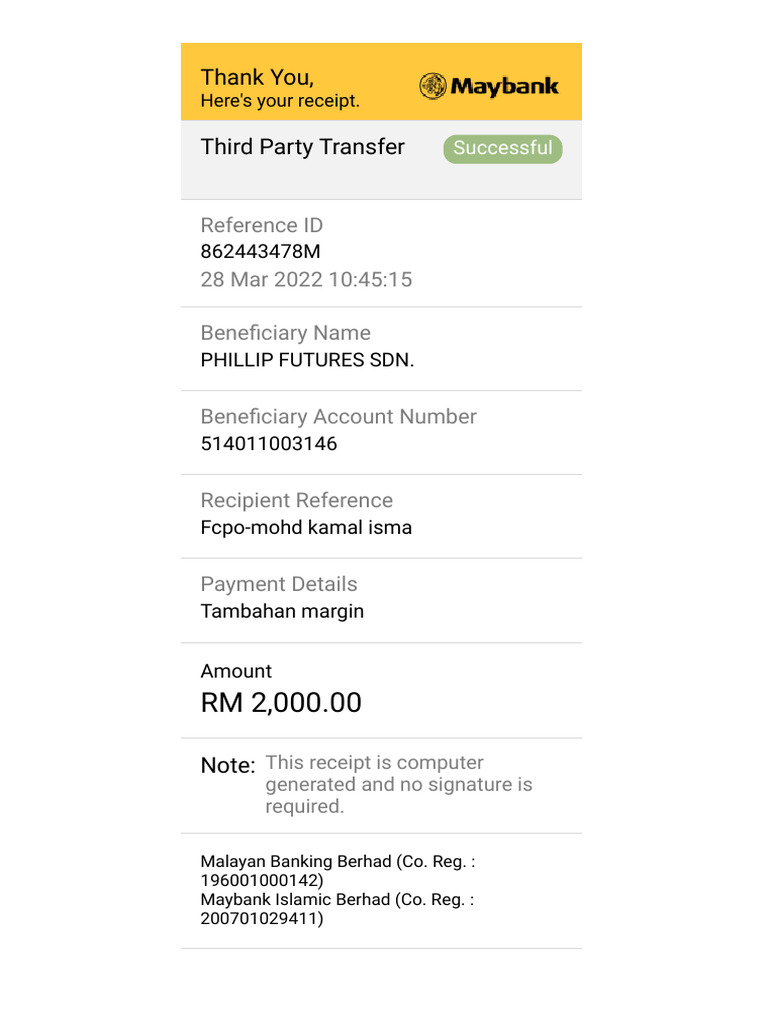 Third Party Transfer Receipt - RM 2000 | PDF