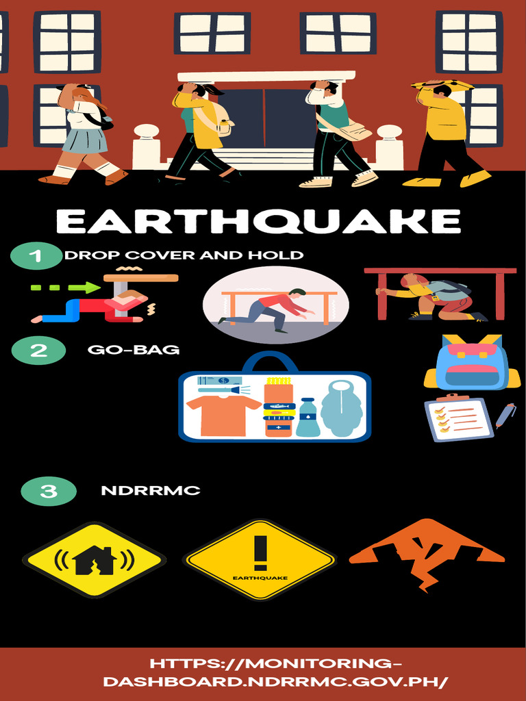 Earthquake Safety Tips Infographic in Red White Illustrative Style | PDF