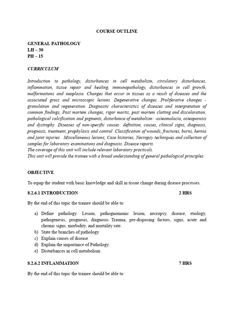 Course Outline - General Pathology | PDF | Pathology | Healing