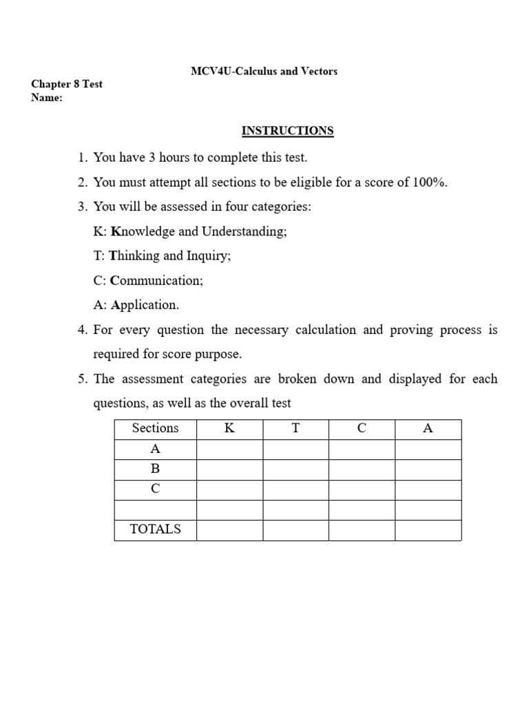 MCV4U Chapter 8 Test [v8] - without quiz (2) | PDF | Euclid | Classical ...
