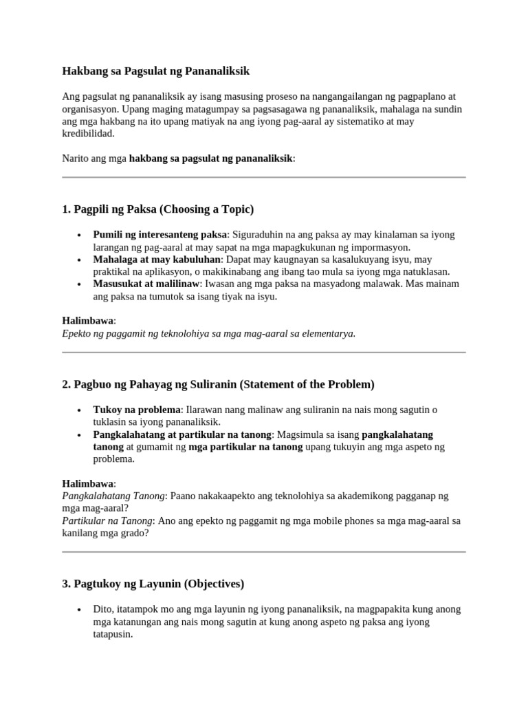 Hakbang Sa Pagsulat NG Pananaliksik | PDF