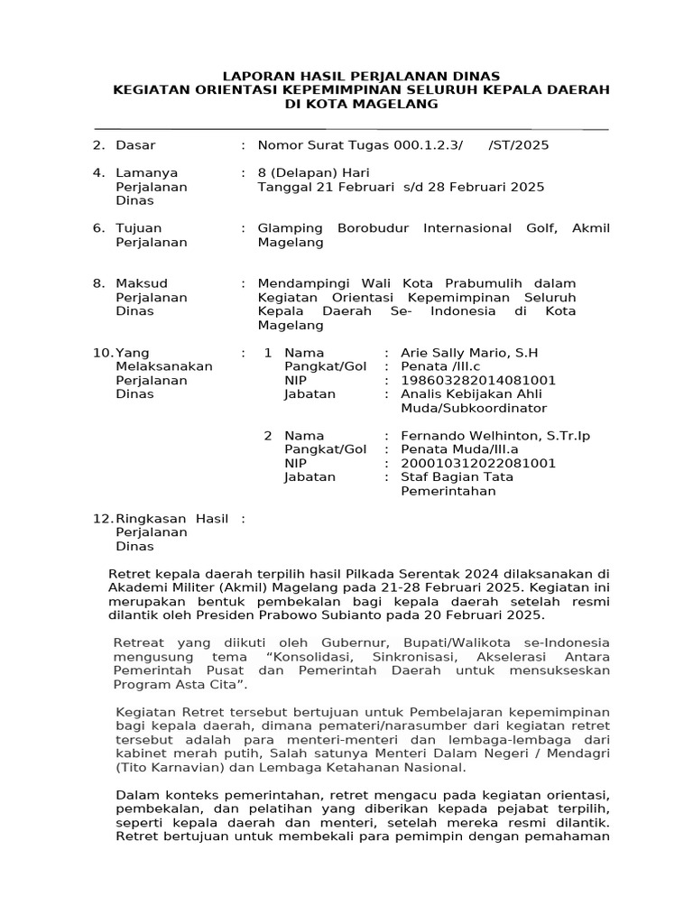 Laporan Perjadin Retreat | PDF